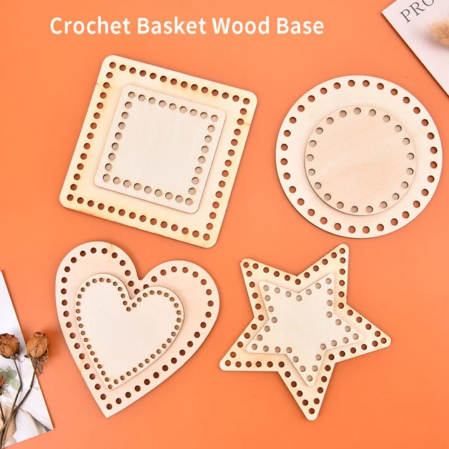 NATURAL WOODEN BASKET Bottom Shape Crochet Basket Wood Base for Craft ...