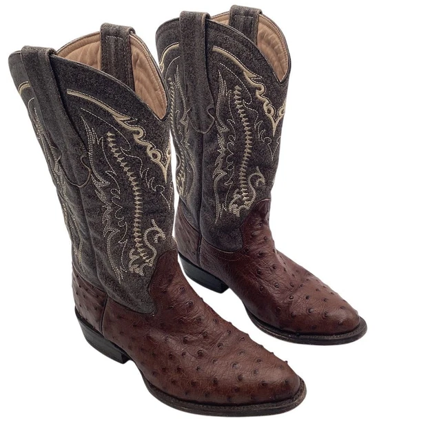 MEN'S BROWN OSTRICH Skin Western Boots Square Toe Mid-Calf £61.96 ...