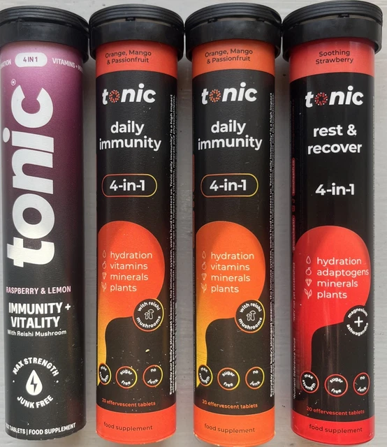 TONIC TABLETS 4 X Mixed Flavours Daily Immunity & Rest & Recover 4-in-1 ...