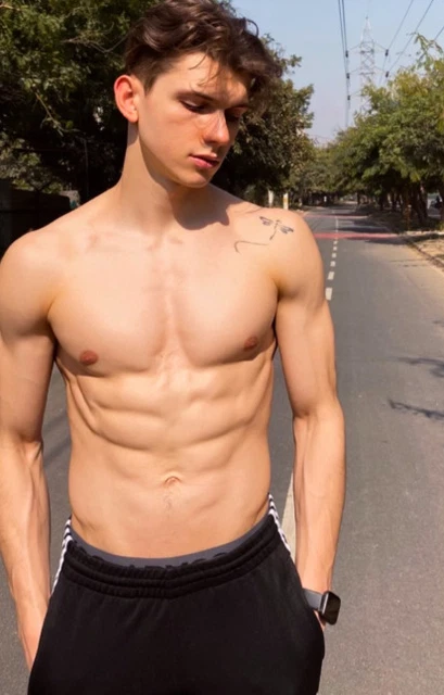 Shirtless Handsome Muscular Jock Bare Chest Road Jock Beefcake Photo