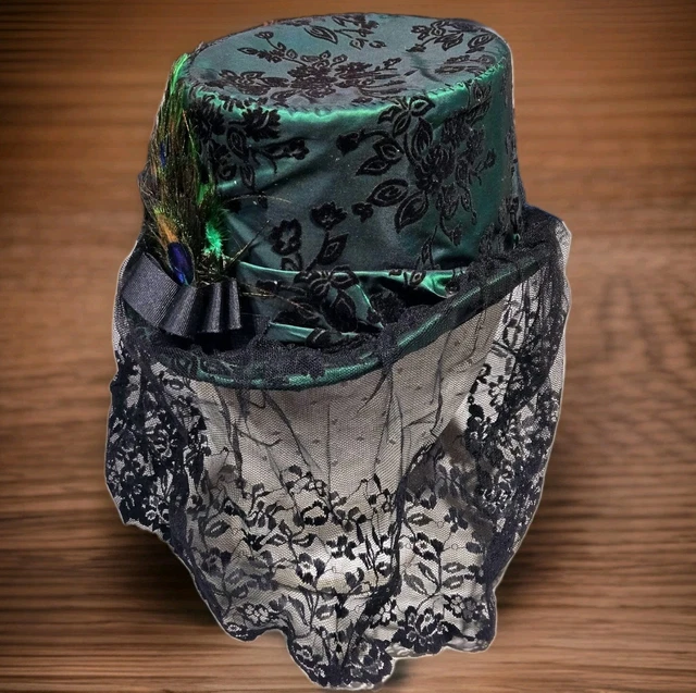 VINTAGE MINI TOP Hat 90s Gothic Neo Victorian Handmade Flocked Lace ...