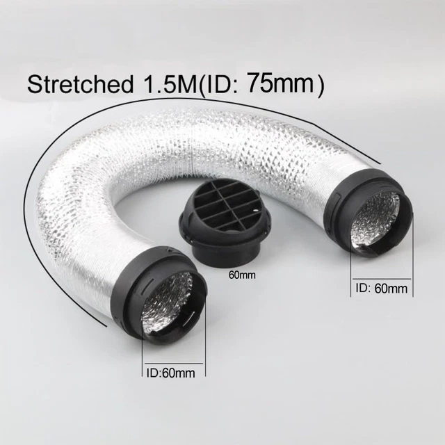 DIESEL HEATER DUCT Pipe Hose 75MM with 60MM Pipe Connectors and Air ...