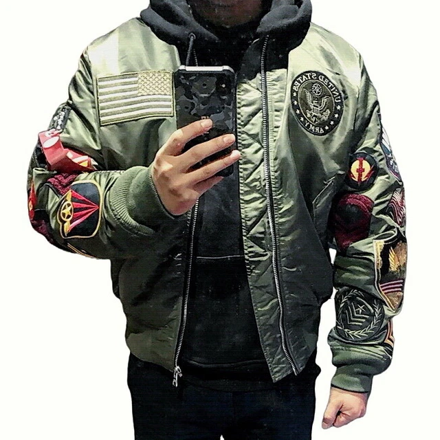 MENS FLIGHT BOMBER Jacket MA-1 Military Army Arm-badge Quilted Coat ...