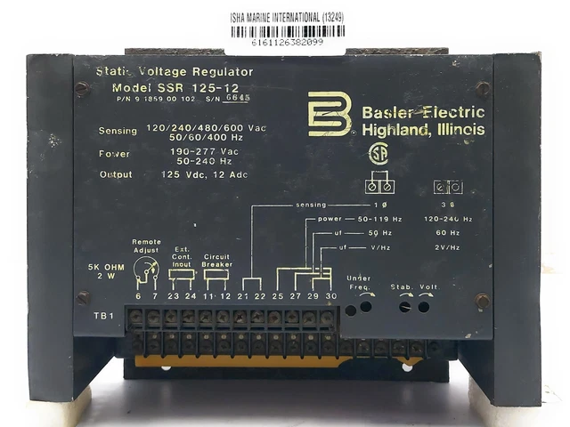 BASLER ELECTRIC SSR 125-12 Voltage Regulator £545.76 - PicClick UK