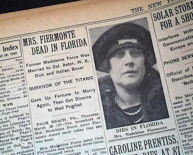 RMS TITANIC SURVIVOR Socialite Madeleine Fieronte Astor DEATH 1940 ... RMS TITANIC SURVIVOR Socialite Madeleine Fieronte Astor DEATH 1940 ...