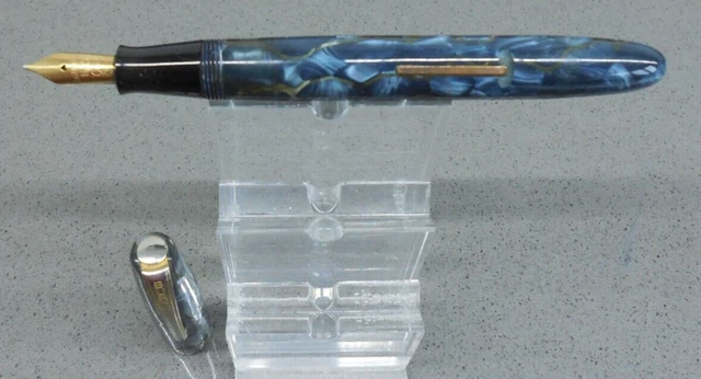 BURNHAM 1950S No. 55 Fountain Pen, Blue Marbled, 14ct Gold Nib £30.00 ...