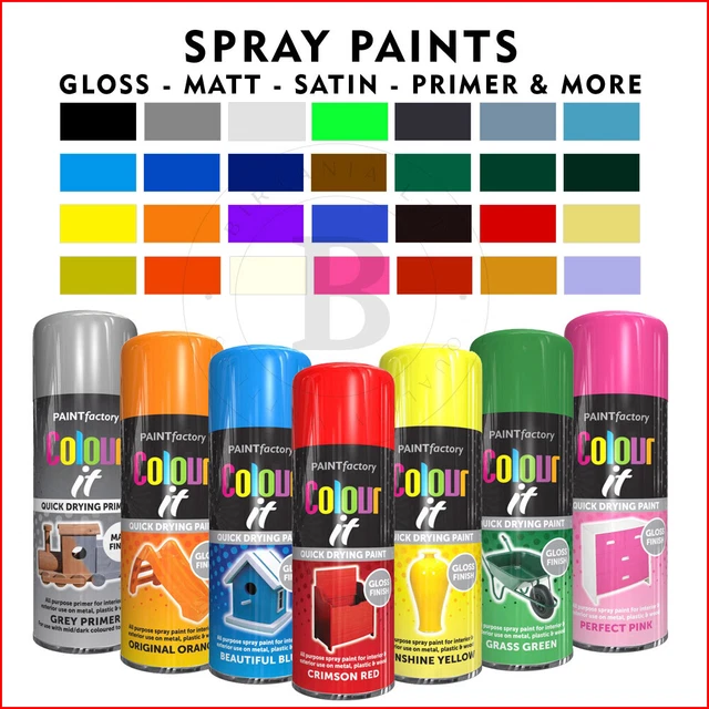 SPRAY PAINT AEROSOL Auto Car Primer Matt Gloss Metallic Wood Metal ...