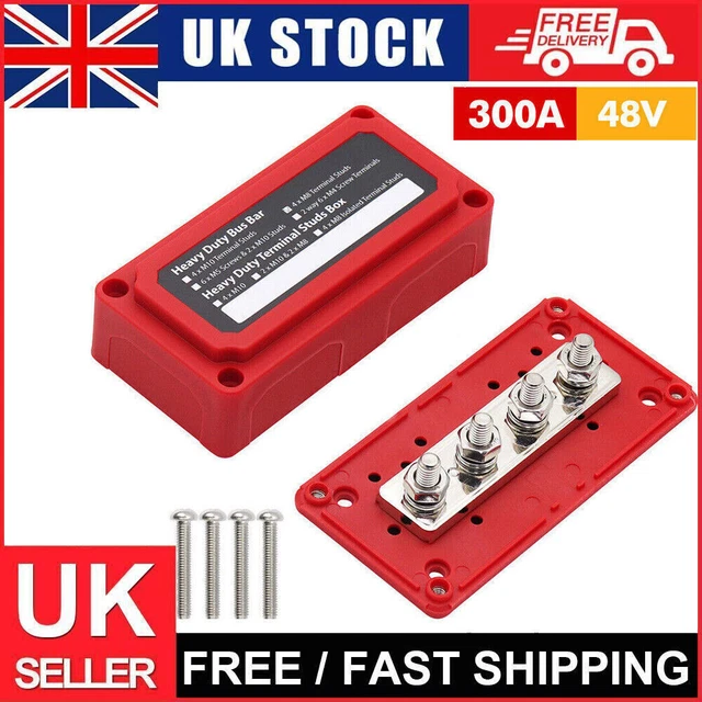 POWER DISTRIBUTION BLOCK Heavy Duty Bus Bar Box w/ M8*4 Terminal Studs 48V 300A £19.49 - PicClick UK