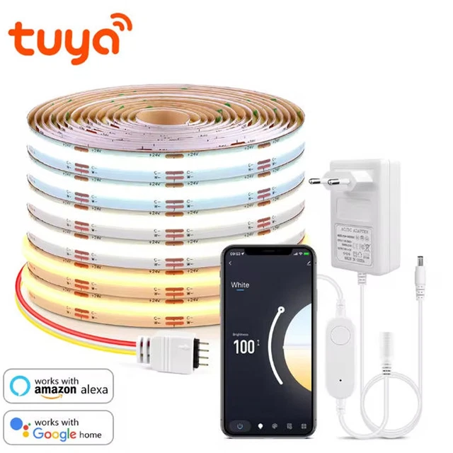 CCT 2700K-6500K TUYA wifi Smart Home COB LED Strip Alexa Light Linear ...