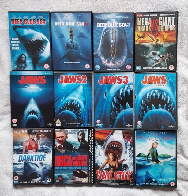 JAWS QUADRILOGY 1-4 Deep Blue Sea Trilogy Orca Killer Whale 12 Shark ...
