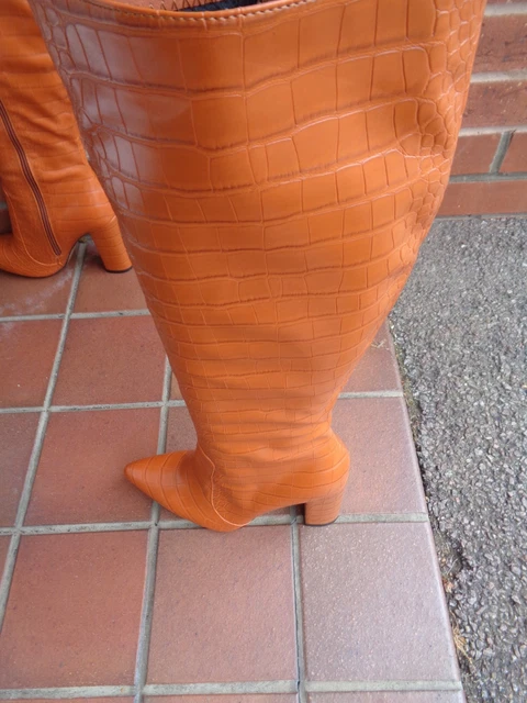 TAN CROC PU LEATHER KNEE HIGH POINTY BOOTS * 7 uk CLUBBING * FXTISH ...