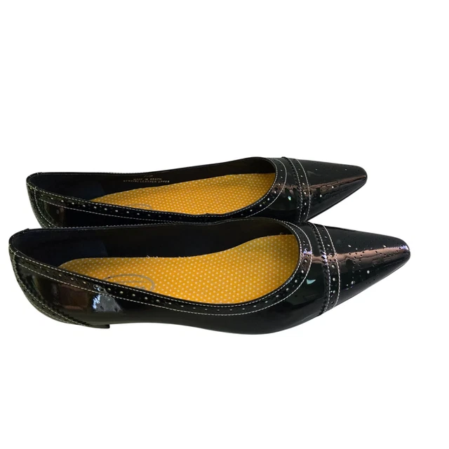 TALBOTS NAVY PATENT Leather Made In Brazil Wing Tip Pointed Toe Flats ...