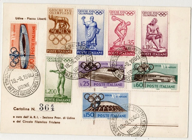 CARTOLINA ILLUSTRATOR ITALIA Congresso 1960 Francobolli Olimpiadi Italy ...