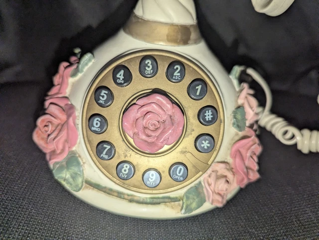 VINTAGE FRENCH STYLE Push Button Telephone Ceramic Orange 3D Roses WMG ...