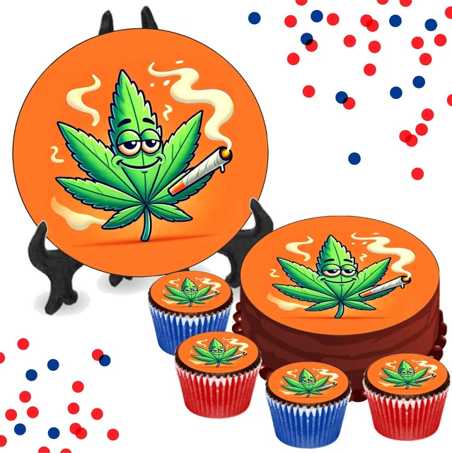 WEED LEAF SMOKING Edible Cake/Cupcake Toppers 8 Inch Wafer Icing 420 ...