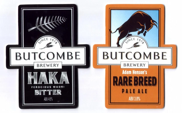 BUTCOMBE BREWERY HAKA & Adam Henson's Rare Breed Pale Ale pump clips ...