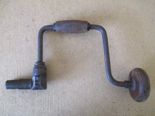 ANTIQUE SPLIT CHUCK Carpenter's Drill Brace Hand Tool 11.5” Wood ...