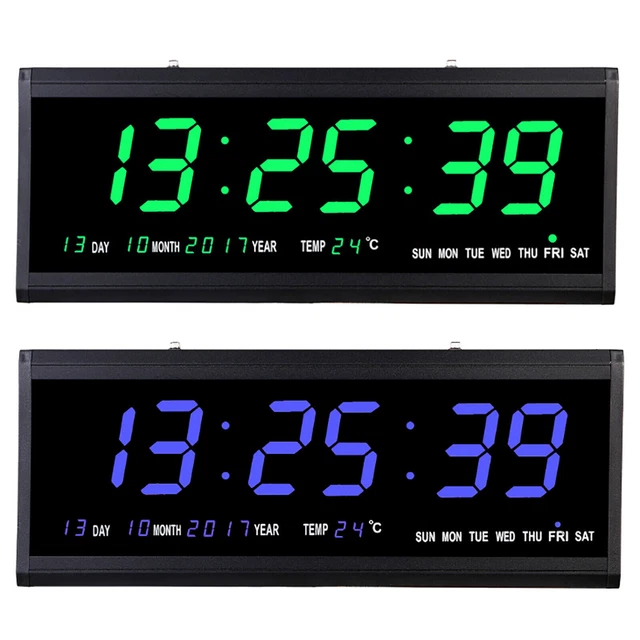 UHR DIGITALE UHR Große Wanduhr LED Datumanzeige & Temperatur Digital ...