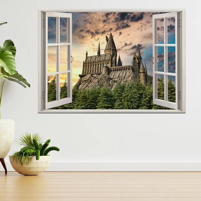 HOGWARTS CASTLE SUN Sky 3d Window View Wall Sticker Poster Decal A524 £ ...