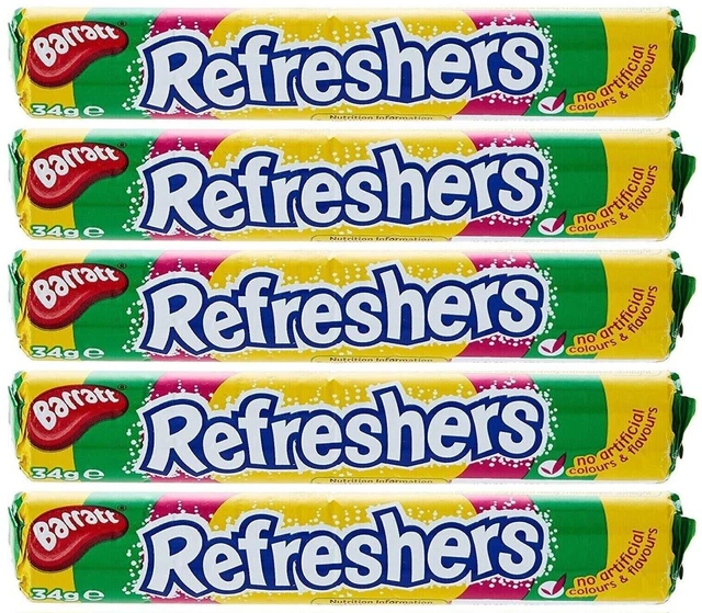 5X BARRATT REFRESHERS Fruity Flavour Fizzy Retro Sweet Rolls Pack $15. ...