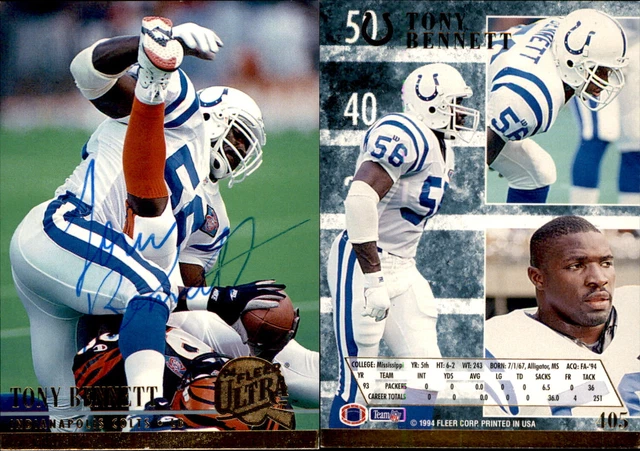 CARTE TONY BENNETT signée 1994 Ultra #405 Indianapolis Colts Auto EUR 2 ...