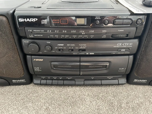 SHARP GX-CD130 PORTABLE Stereo CD Cassette Radio Boombox Detachable ...