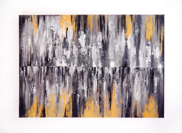ELISABETH KAMO ACRYL Gemälde Abstrakt Bild Art Modern Kunst Gold Schwarz Weiß EUR 109,00 ...