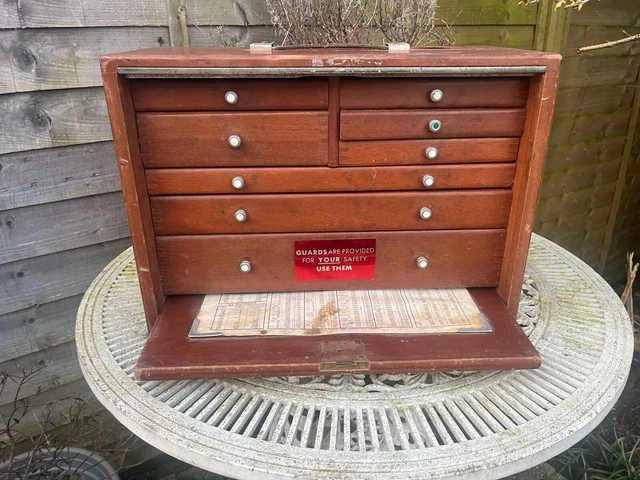 VINTAGE NESLEIN TOOLMAKERS Wooden Tool Box Cabinet Engineers Drawers ...