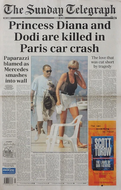 SUNDAY TELEGRAPH NEWSPAPER 31 Aug 1997 Princess Diana Dead Front Cover ...