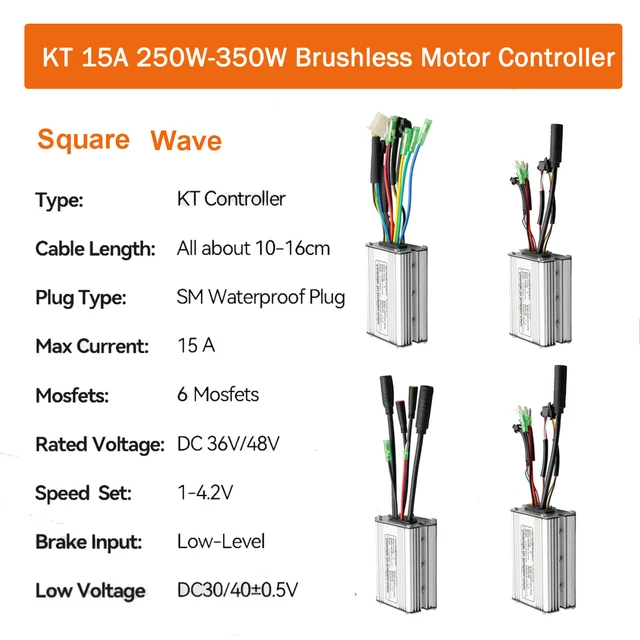 KT 15A CONTROLLER Square Wave+Light plug for E-Bike 250W-350W Brushless ...