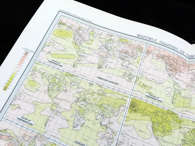 ANTIQUE MAP OF the World Climate Pressure Temperature Weather ...