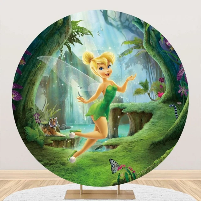 CIRCLE TINKERBELL BACKDROP Girls Happy Birthday Round Photo Background ...
