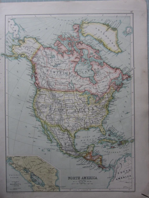 1900 ANTIQUE MAP ~ North America USA Dominion of Canada Mexico Cuba $87 ...