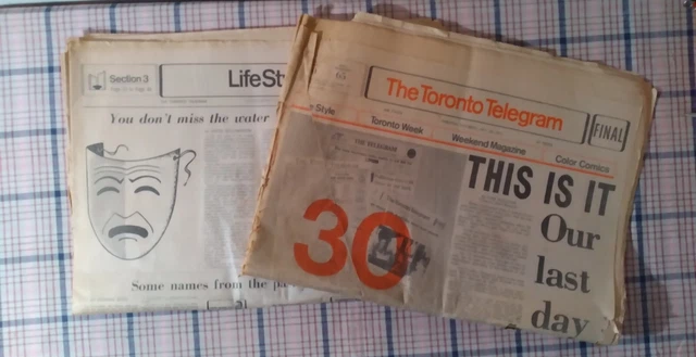 VINTAGE ORIGINAL CANADIAN Toronto Telegram Newspaper * Final Issue Oct ...