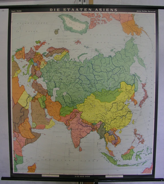 SCHULWANDKARTE SCHOOL MAP Wall Map Asian Asia Countries States 1971 ...