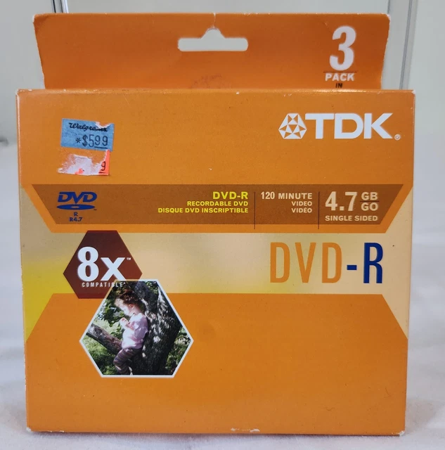 TDK DVD-R 3 Pack 4.7GB 120 Minutes Recordable DVD - R Disks Factory ...