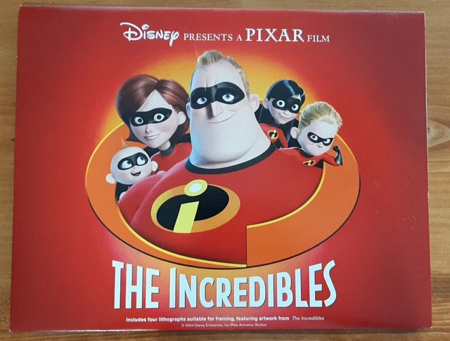 2004 WALT DISNEY'S PIXAR THE INCREDIBLES 11"X14" LITHOGRAPHS SET (4) w ...
