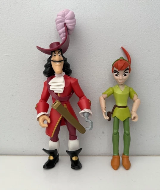 DISNEY STORE PETER Pan & Captain Hook Toy Box Figures Articulated 6” £ ...