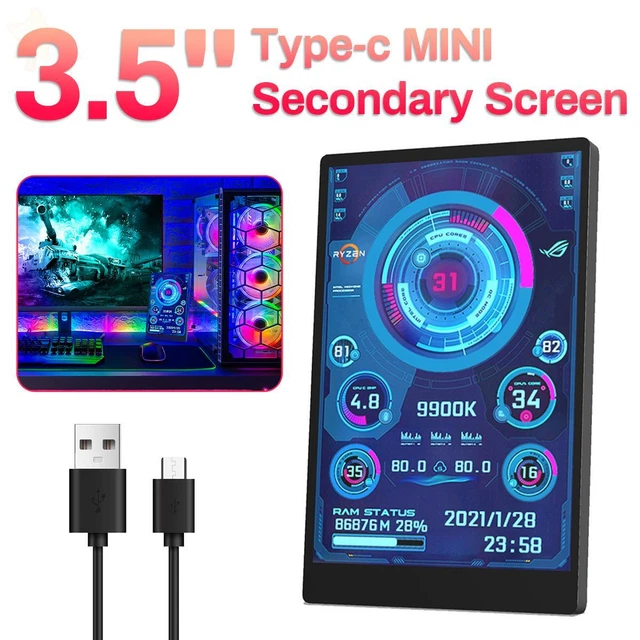 3.5 INCH IPS USB Type-C Mini Screen AIDA64 PC CPU RAM HDD Data Display ...