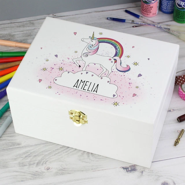 PERSONALISED KEEPSAKE BOX, Unicorn Memory Box Girls Jewellery Trinket ...
