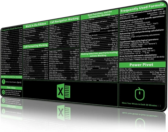 EXCEL CHEAT SHEET Desk Pad, Upgraded Pro Version, Excel Shortcuts ...
