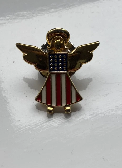 VINTAGE USA ANGEL United States America Flag Enamel Lapel Pin Badge ...