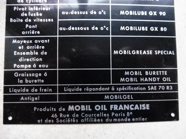 PLAQUE DE PRECONISATIONS De Graissage Voiture Ancienne De Collection ...