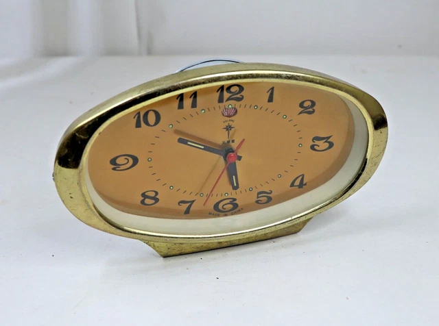 RETRO 1960S DIAL Five Rams Oval Table Alarm Clock Bronze Tone Timepiece ...