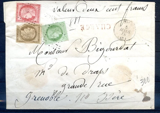 200324 LETTRE affranchissement tricolore avec 53+56+57 RARE++ EUR 40,00 ...