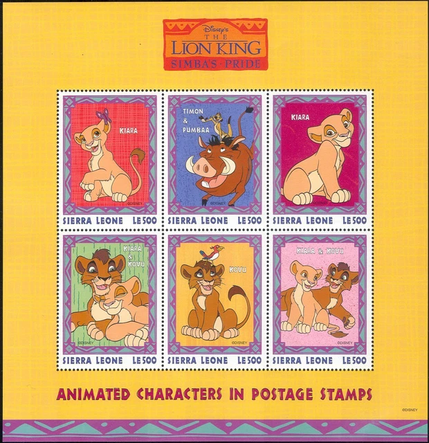 SIERRA LEONE 1998 Disney/""Re Leone""/Kiara/Kovu/cartoni animati/animazione 6v sht b1086 EUR 8 ...