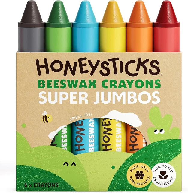 SUPER JUMBO CRAYONS (6 Pack) - 100% Pure Beeswax, Non Toxic Crayons for ...