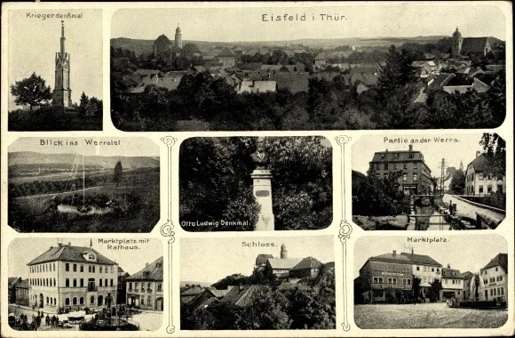 CARTOLINA EISFELD IN Turingia, monumento ai guerrieri, monumento a Otto ...