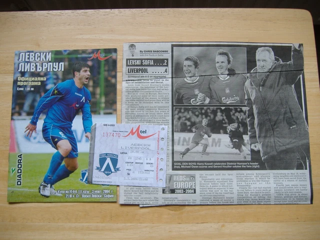 LEVSKI SOFIA V Liverpool, 3/3/2004, Programme/Ticket/ Match Report, UEFA Cup. £4.99 - PicClick UK