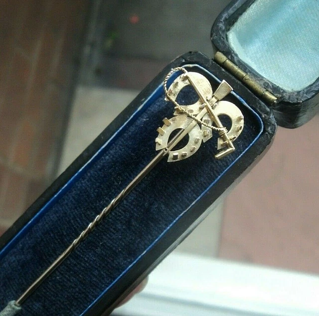 RARE 9CT GOLD HorseShoe & Riding Crop Stickpin Brooch c.1900/10 Horse ...